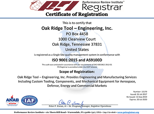 Quality - Oak Ridge Tool-Engineering, Inc.