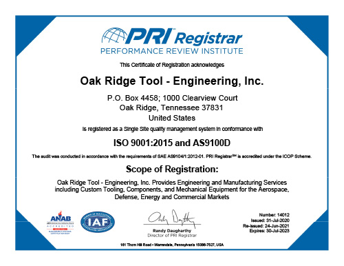 Quality - Oak Ridge Tool-Engineering, Inc.
